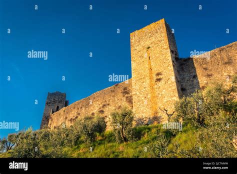Medieval Walls Of Monteriggioni Fortified Town In Tuscany Italy Stock