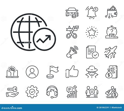 World Statistics Line Icon Chart Sign Salaryman Gender Equality And Alert Bell Vector Stock