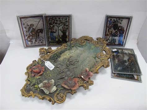 Lot 1174 Pewter Framed Stained Glass Panels