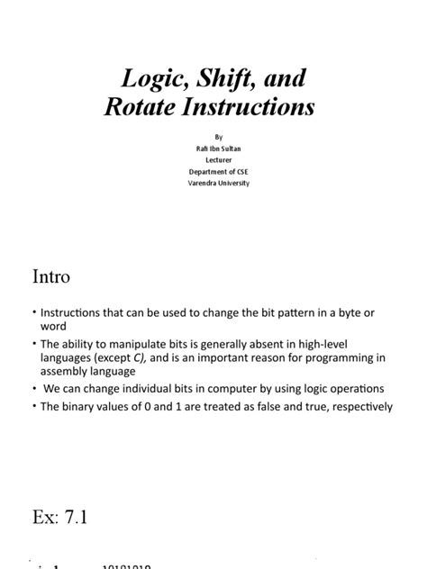 Logic Shift And Rotate Instructions Pdf Bit Computer Engineering