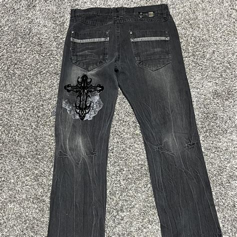 Black And Grey Cross Jeans Grunge Emo Affliction Depop