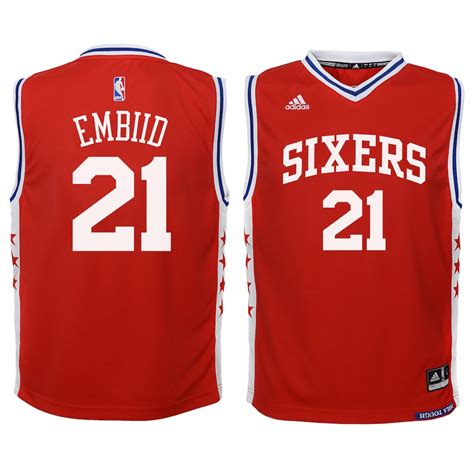 Adidas Joel Embiid Philadelphia 76ers Youth Red Replica Jersey