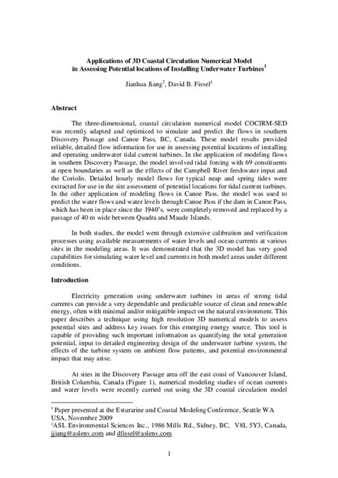 Pdf Applications Of 3d Coastal Circulation Numerical Model In Assessing Potential Locations Of