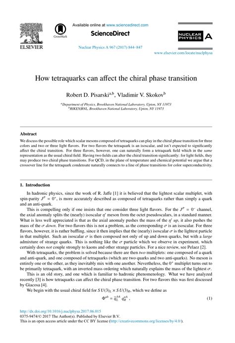 Pdf How Tetraquarks Can Affect The Chiral Phase Transition