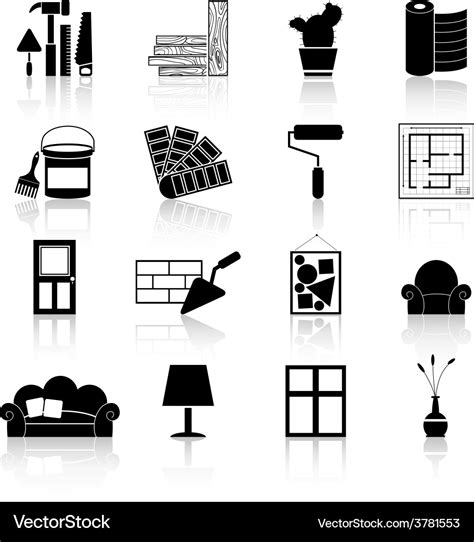 Interior Design Icons Black Royalty Free Vector Image