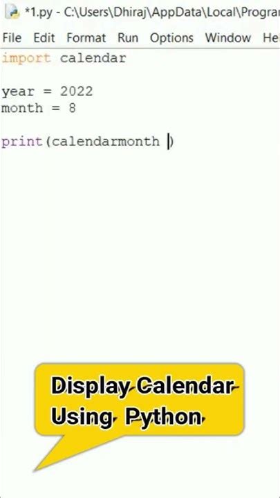 Display Calender Using Python Code Shorts Coding Programming Youtube