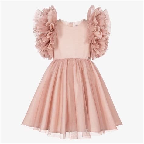 Girls Dusky Pink Cotton And Tulle Dress Luxury Tulle Dress With Ruffle