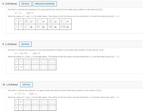 Solved Points DETAILS PREVIOUS ANSWERS Use Euler S Chegg
