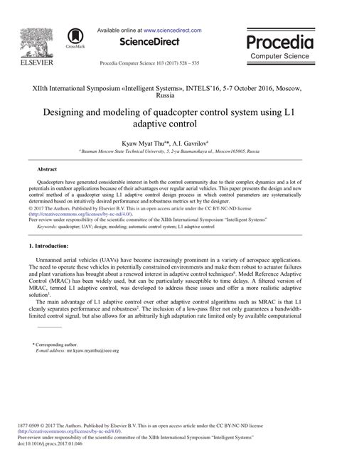 PDF Designing And Modeling Of Quadcopter Control System Using L Adaptive Control