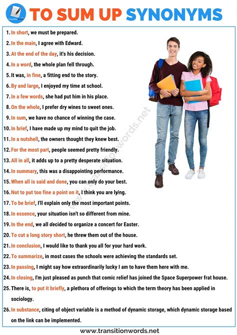 Other Ways To Say To Sum Up List Of 25 Synonyms For To Sum Up With ESL Pictures Transition
