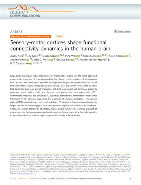 Pdf Sensory Motor Cortices Shape Functional Connectivity Dynamics In The Human Brain