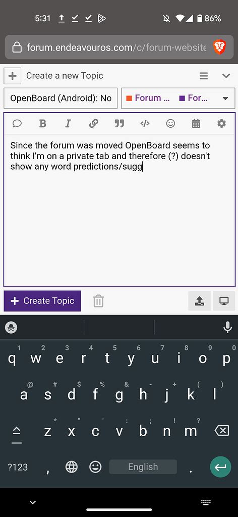 openboard android no predictions suggestions forum endeavouros