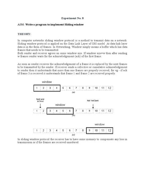Write A Program To Implement Sliding Window Experiment No 8 Aim Theory Pdf Transmission
