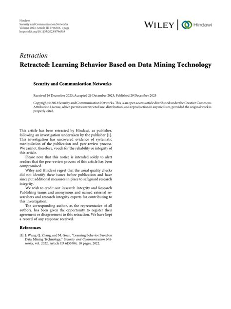 PDF Retracted Learning Behavior Based On Data Mining Technology