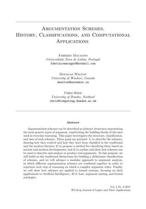 Pdf Argumentation Schemes History Classifications And Dokumen Tips
