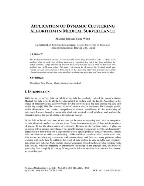 application of dynamic clustering algorithm in medical surveillance