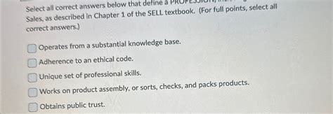 solved select all correct answers below that define a sales