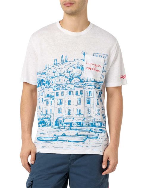 Mc2 Saint Barth Man Linen Jersey T Shirt Ecstasea With Portofino Placed