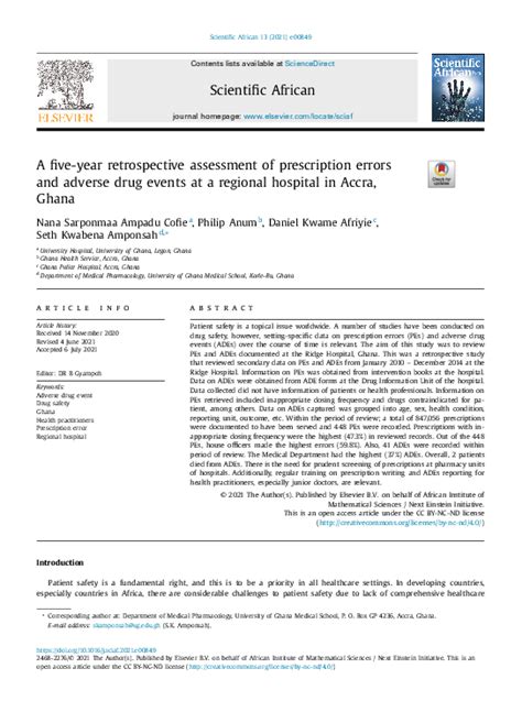 Pdf A Five Year Retrospective Assessment Of Prescription Errors And Adverse Drug Events At A