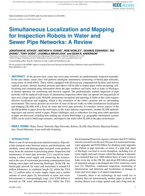 Pdf Simultaneous Localization And Mapping For Inspection Robots In Water And Sewer Pipe