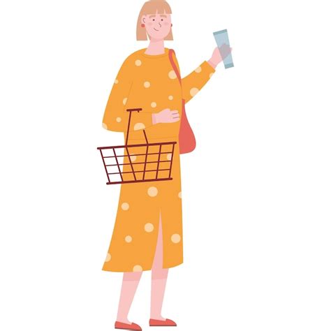 Mulher Com Carrinho De Compras Fazendo Cone De Compra Vetor Premium