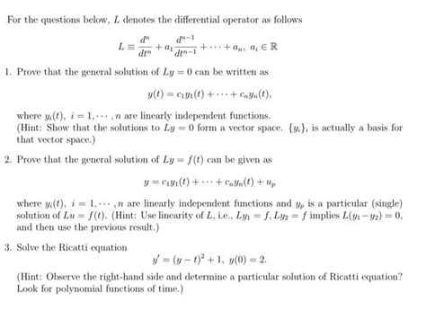 Solved For The Questions Below L Denotes The Differential Chegg