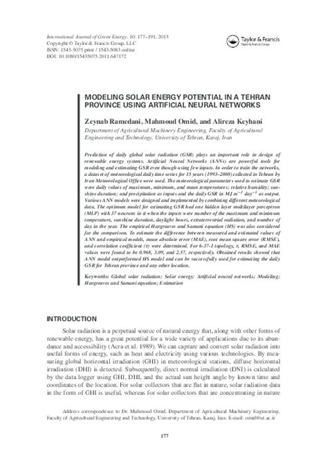pdf modeling solar energy potential in a tehran province using
