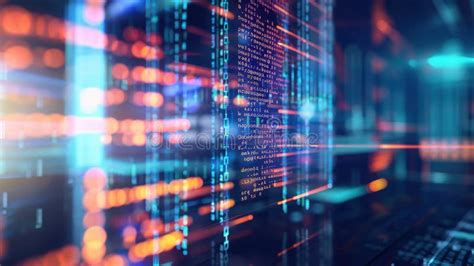 Abstract Digital Data Streams With Glowing Lines And Binary Code The