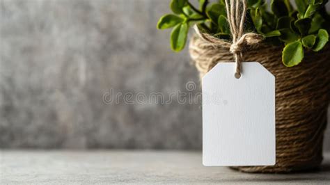 Blank White T Tag On Twine String With Rustic Plant Background For Customization Or Labeling