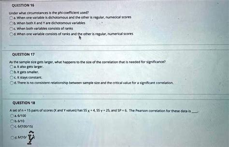 Solved Question 16 Under What Circumstances Is The Phi Coefficient