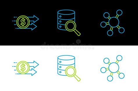 Set Line Project Team Base Financial Growth Dollar And Server Icon Vector Stock Vector