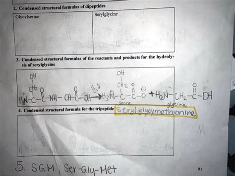 solved condensed structural formulas of dipeptides glycylserine and