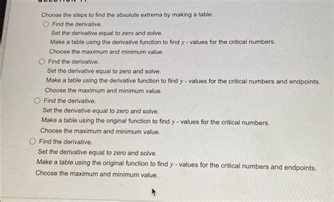 Solved Choose The Steps To Find The Relative Extrema Find