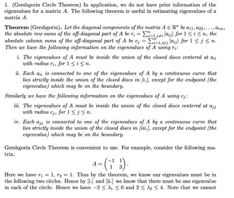 Solved Σ 1 Id 1 Gershgorin Circle Theorem In