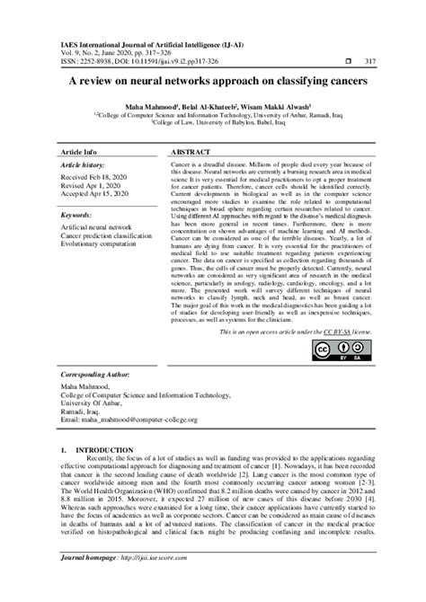 Pdf A Review On Neural Networks Approach On Classifying Cancers