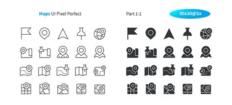 지도 Ui 픽셀 완벽 한 잘 만들어진 벡터 얇은 선 및 고체 아이콘 30 2 그리드 웹 그래픽 및 애플 리 케이 션에 대 한 X 간단한 최소한의 그림 가리키기에 대한 스톡