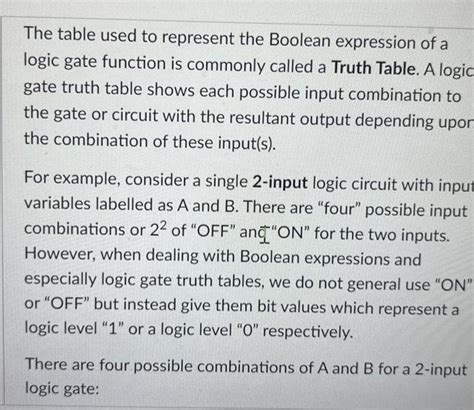 The Table Used To Represent The Boolean Expression Of