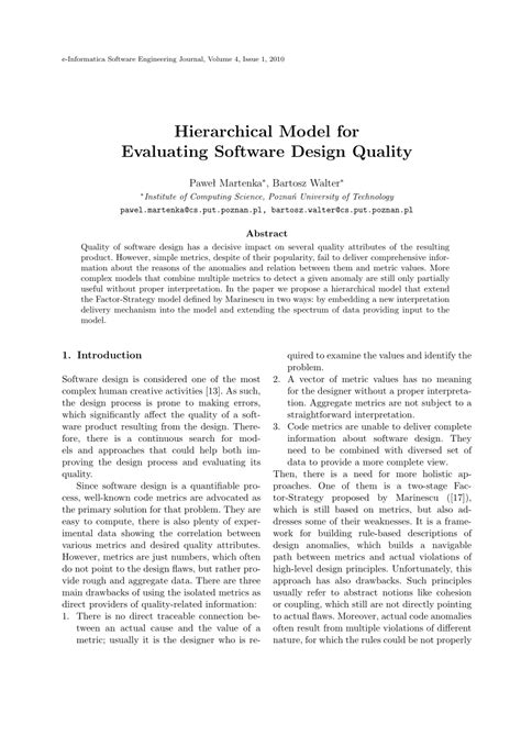 Pdf Hierarchical Model For Evaluating Software Design Quality