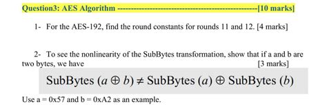 Solved Question3 Aes Algorithm 10 Marks 1 For The