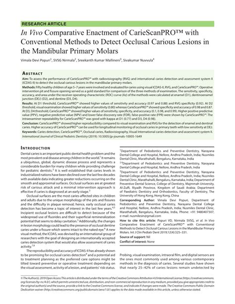 Pdf In Vivo Comparative Enactment Of Cariescanpro™ With Conventional Methods To Detect