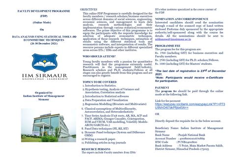 Fdp 5 Days On Data Analysis Using Statistical Tools And Econometric