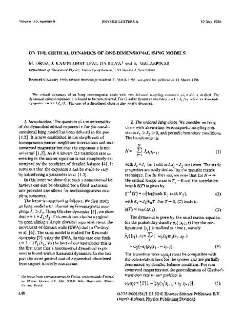 Pdf On The Critical Dynamics Of One Dimensional Ising Models