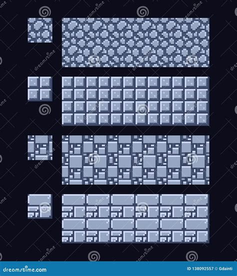 Stone Pixel Buttons Old School Video Game Interface Elements 8 Bit Retro App Navigation Panel