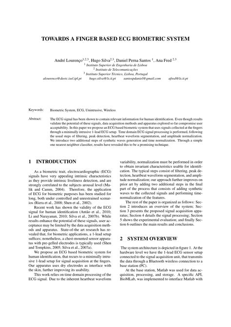 Pdf Towards A Finger Based Ecg Biometric System