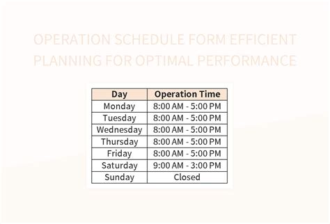 operation schedule form efficient planning for optimal performance