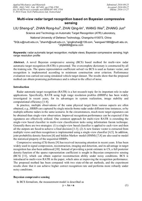 Multi View Radar Target Recognition Based On Bayesian Compressive Sensing Scientific Net
