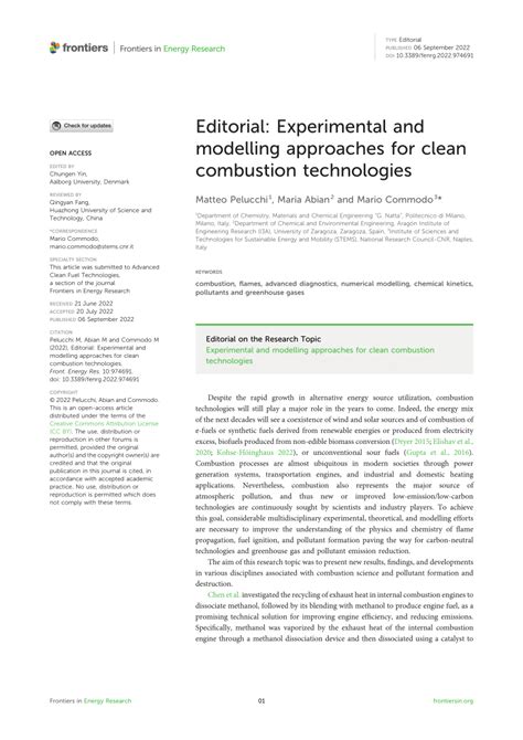 Pdf Editorial Experimental And Modelling Approaches For Clean
