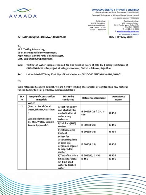 Letter To Lab For Testing Water Sample Pdf Chemistry Nature