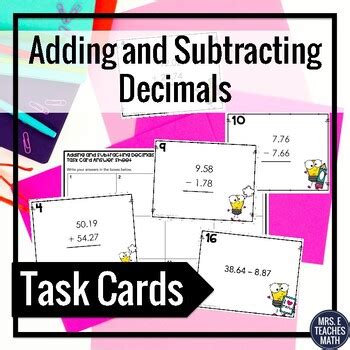 Adding and Subtracting Decimals Task Cards 5.NBT.7 by Mrs E Teaches Math