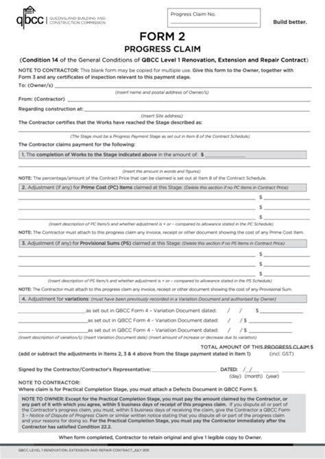 Progress Claim Form 2 Printable Pdf Download